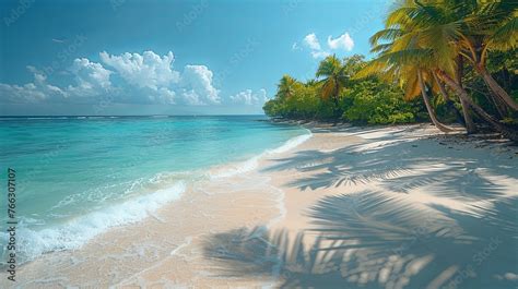 Tranquil Beach Scene Exotic Tropical Beach Landscape For Background Or