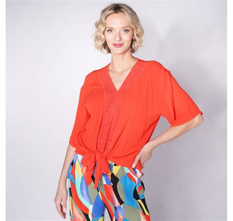 Hailey Lyn 34 Length Sleeve V Neck Tie Front Top Tscca