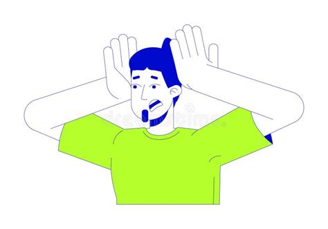 Shocked European Male Clutching Head 2d Linear Cartoon Character Stock