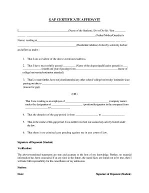 Fillable Online GAP CERTIFICATE AFFIDAVIT Fax Email Print PdfFiller