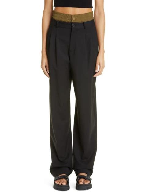 Monse Double Waistband Straight Leg Stretch Virgin Wool Trousers In