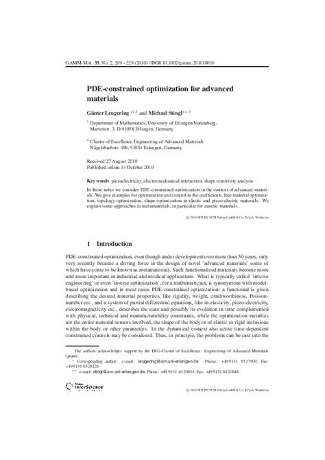 Pdf Pde Constrained Optimization For Advanced Materials