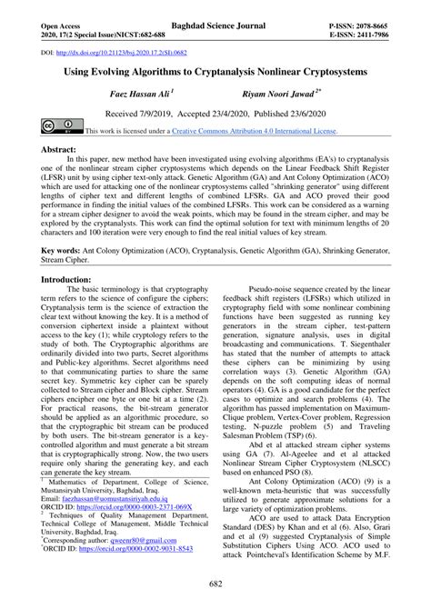 Pdf Using Evolving Algorithms To Cryptanalysis Nonlinear Cryptosystems