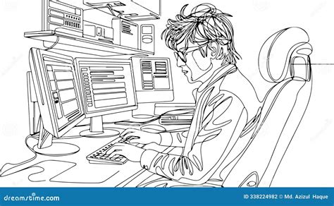 Continuous Single Line Drawing Of Computer Hacker Stereotype Line Art Vector Illustration Stock