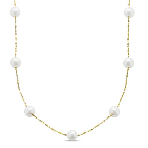 70 75mm Freshwater Cultured Pearl Station Necklace In 14k Gold Zales