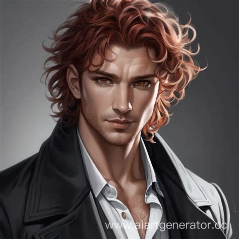 Captivating Handsome Man With Crimson Wavy Hair And Intense Gaze Ai