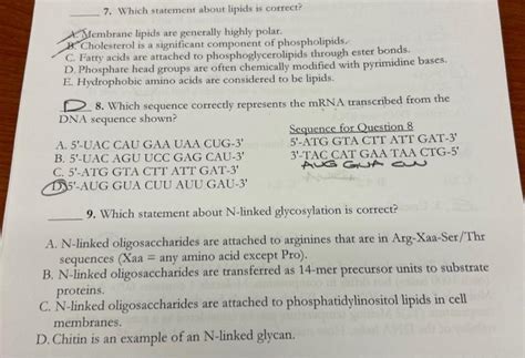 Solved 7 Which Statement About Lipids Is Correct 1 Chegg
