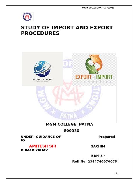 import export documentation procedure project report pdf business