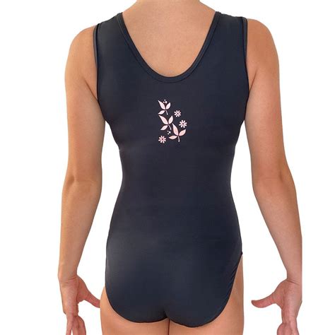 Raya P48 Black Shiny Lycra Leotard With Beautiful Rose Gold Flower