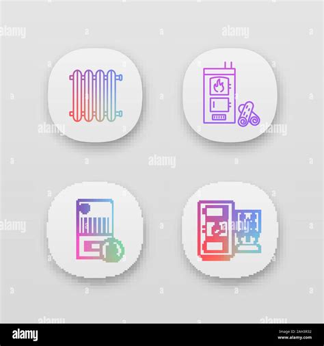 Heating App Icons Set Uiux User Interface Radiator Firewood And