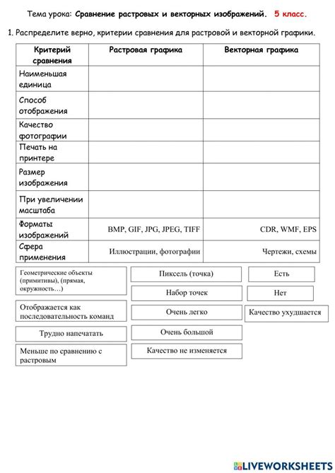 Сравнение растровой и векторной графики 5 класс Online Exercise For Live Worksheets