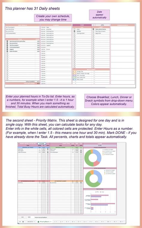 Time Management Digital Planner Excel Daily Sheet Monthly To Do List Daily Routine