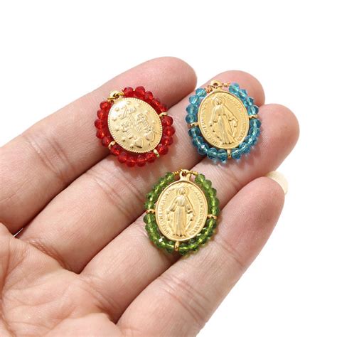 Badu Bg 4бр Ръчно изработени кристални мъниста от неръждаема стомана Златен медал Религиозни