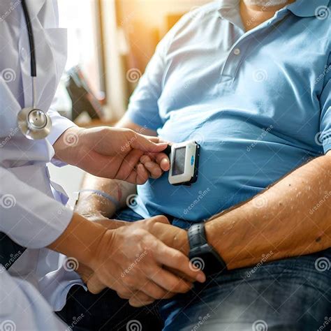 Doctor Applying Continuous Glucose Monitor Sensor On Patient S Abdomen