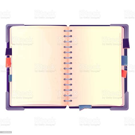 일기 흰색 배경에 격리된 만화 스타일의 상위 보기로 된 메모장 책갈피와 나선형 일일 플래너로 예약하십시오 벡터 그림 연습장 책에 대한 스톡 벡터 아트 및 기타 이미지