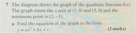 solved 7 the diagram shows the graph of the quadratic function f x