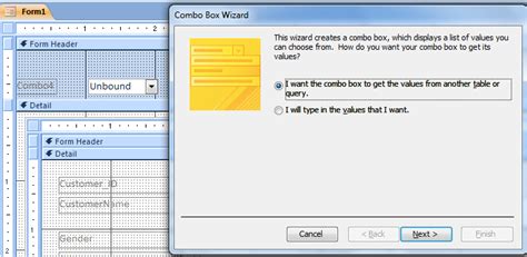 create combo box with data source from field in the table