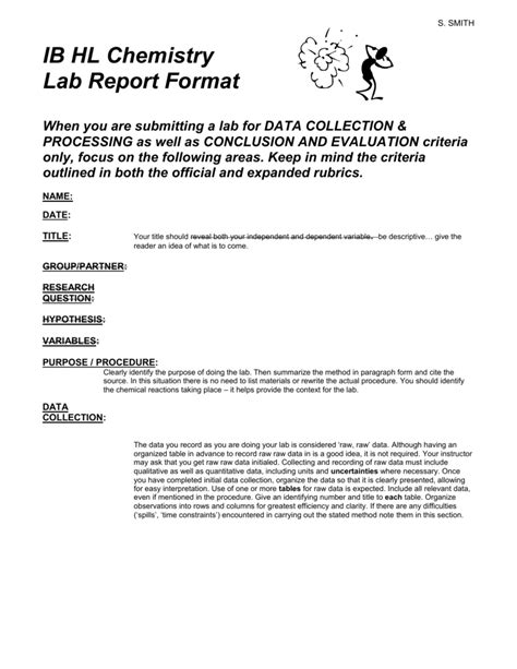 HL Chemistry Lab Report Format
