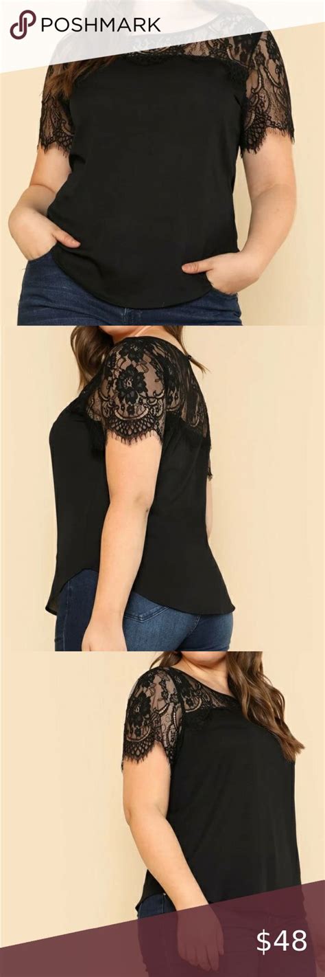 Plus Size Black Lace Detail Blouse Black Lace Clothes Design Lace