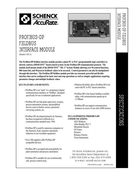 Profibus Interface Module Data Sheet Schenck Weighing Systems