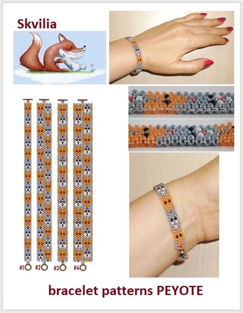 Flat Oddeven Count Peyote Stitch Beading Patterns Fox And Rabbit Cuff