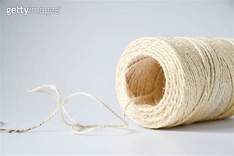 Linen Roll Yellow White String Object On White Background Natural