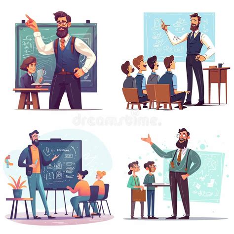 Teacher With Pointer At Chalkboard In Classroom Stock Vector