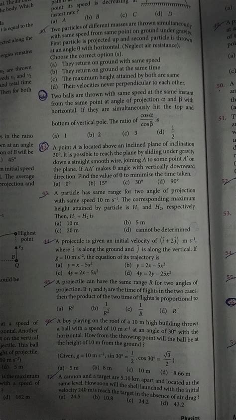 A Particle Has Same Range For Two Angle Of Projection With Same Speed 10