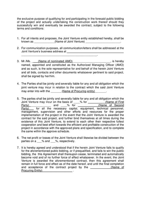 Joint Venture Agreement Philippines In Word And Pdf Formats Page 2 Of 3