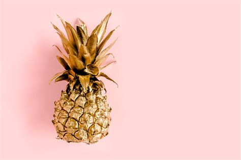 텍스트 복사 공간이 있는 분홍색 배경에 격리된 맨 위 보기 골든 파인애플 템플릿 블로그 소셜 미디어 식품 개념 최소한의 스타일