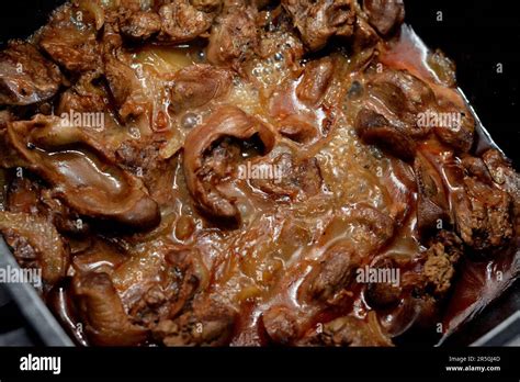 Cooked Chicken Livers Gizzards And Hearts Selective Focus Of Fresh