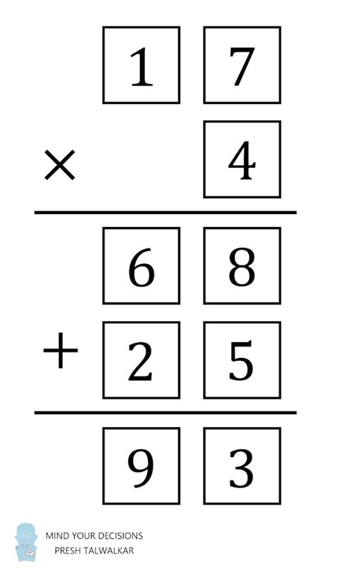 put the digits 1 to 9 in boxes puzzle mind your decisions
