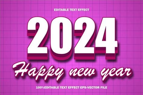 Feliz año nuevo 2024 efecto de texto editable estilo de gradiente en