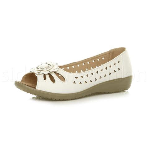 Womens Ladies Low Wedge Heel Cut Out Peep Toe Comfort Sandals Shoes