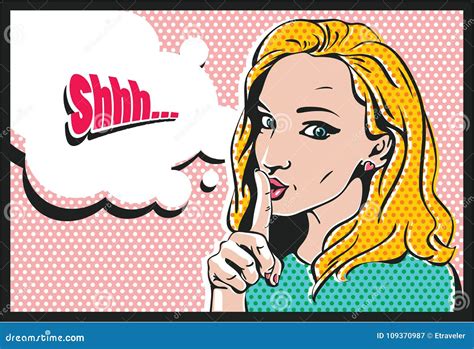 Shhh Woman With Finger On Lips Silence Gesture Pop Art Style Woman