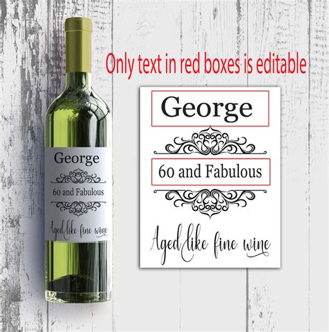 60th Birthday T Idea Birthday Wine Label Printable Etsy