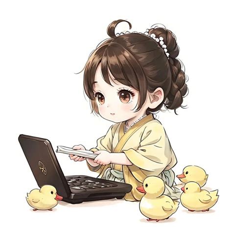 女生电脑面前努力工作可爱头像图片 工作专用头像女 11张 女生头像 刻爱头像网