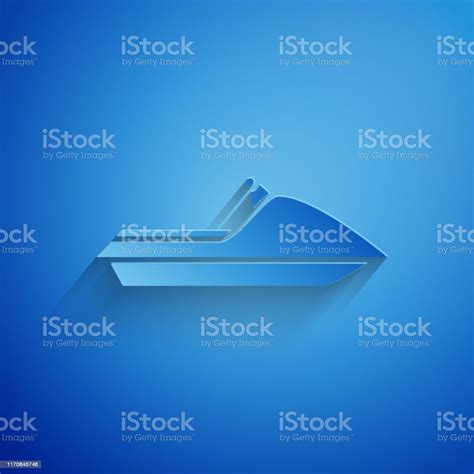 파란색 배경에 격리 된 종이 컷 제트 스키 아이콘 물 스쿠터 익스트림 스포츠 종이 아트 스타일입니다 벡터 일러스트레이션 강에 대한 스톡 벡터 아트 및 기타 이미지 Istock