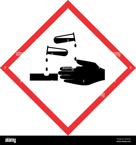 Corrosive Symbol Diamond Shape Red Border And White Background Safety