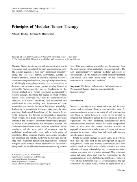 Pdf Principles Of Modular Tumor Therapy