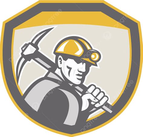 Retro Coal Miner With Hardhat Pick Axe And Shield Vector Miner Hard Hat Pick Ax Png And
