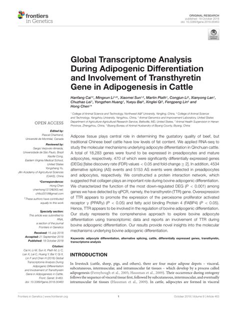 Pdf Global Transcriptome Analysis During Adipogenic Differentiation And Involvement Of