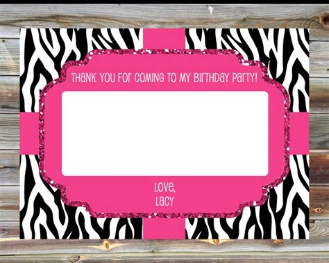 Diva Party Theme Thank You Card Zebra Pink Birthday Matching Thank