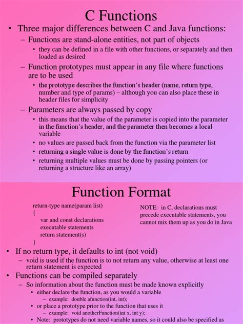 C Functions Three Major Differences Between C And Java Functions