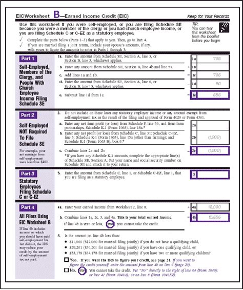 Earned Income Credit Eic Worksheet Free Worksheets Samples