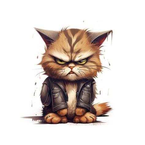 Premium Ai Image Pouting Cat 2d Cartoon Illustraton On White