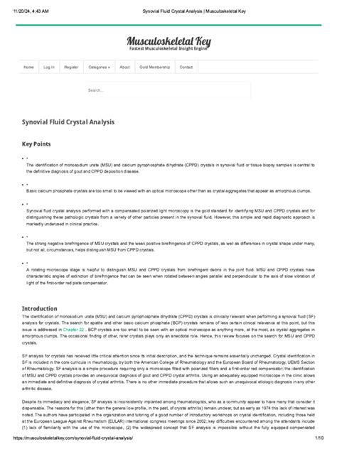 Synovial Fluid Crystal Analysis Musculoskeletal Key Pdf