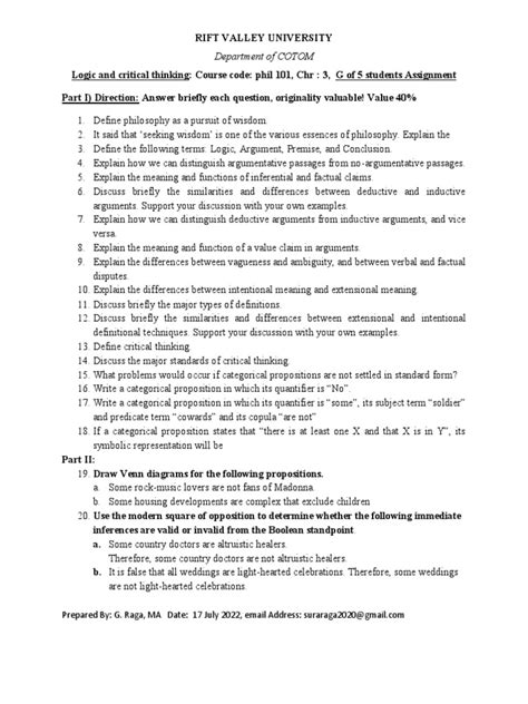 Logic And Critical Thinking Assignment Pdf Logic Argument