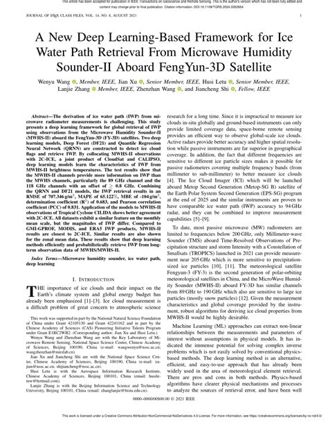 Pdf A New Deep Learning Based Framework For Ice Water Path Retrieval