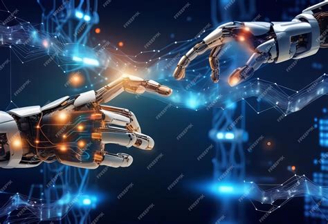 Premium Photo Ai Machine Learning Hands Of Robot And Human Touching On Big Data Network Connection